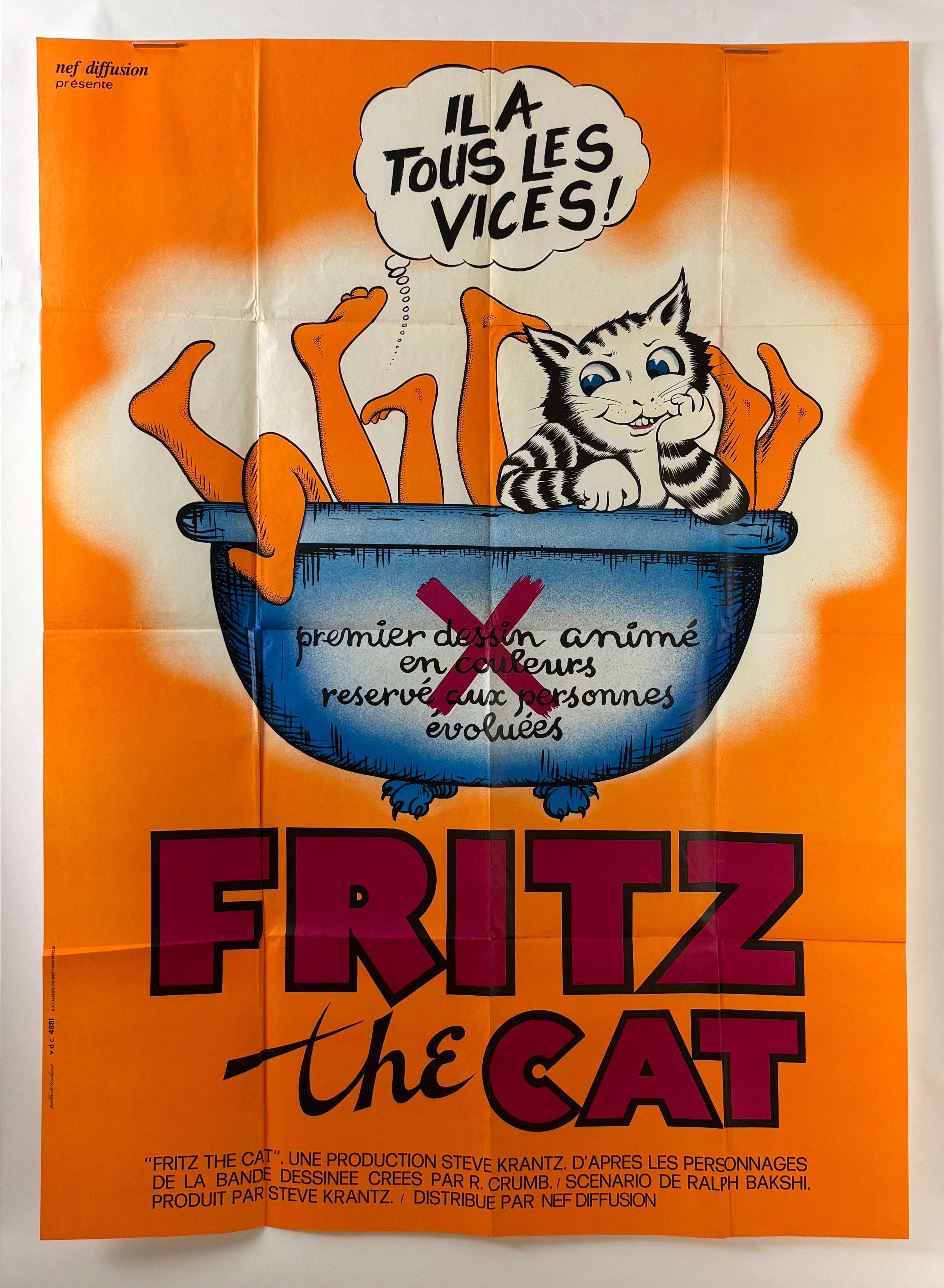 Vintage Original Fritz the Cat Adult French Movie Poster