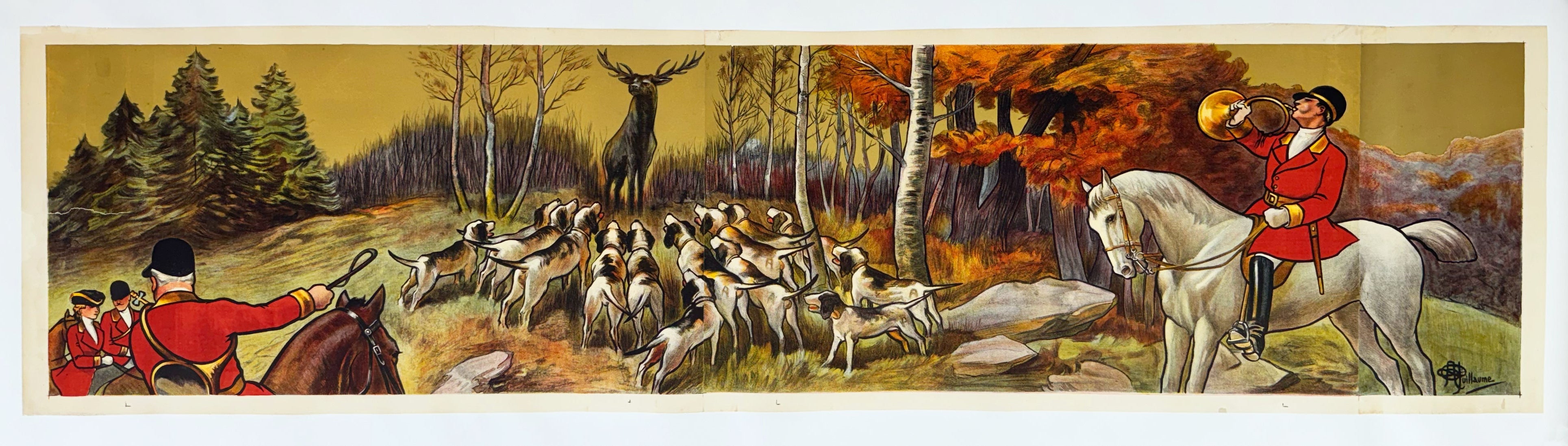 Vintage Albert Guillame Stag Hunt Panorama Poster