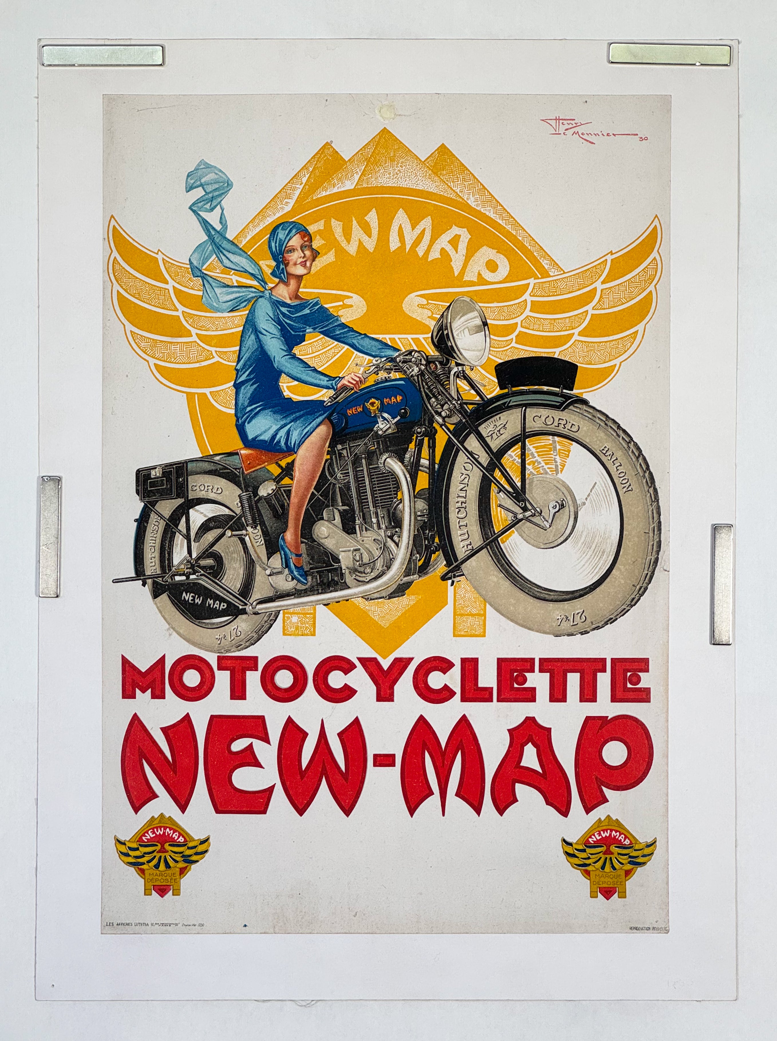 Original Vintage Motocyclette New-Map Motorcyle Poster