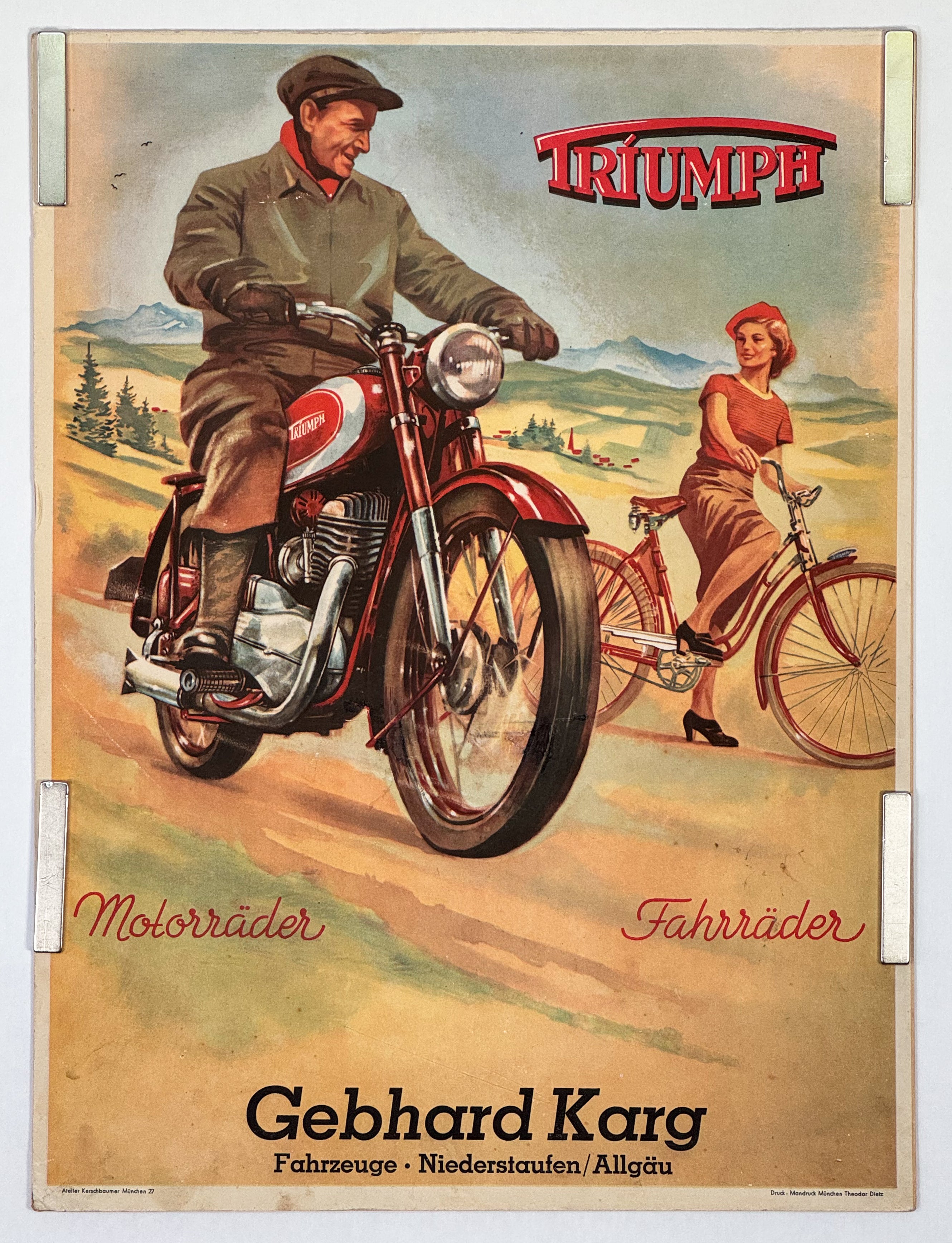 Original Vintage Gebhard Karg Triumph Motorcycle Poster